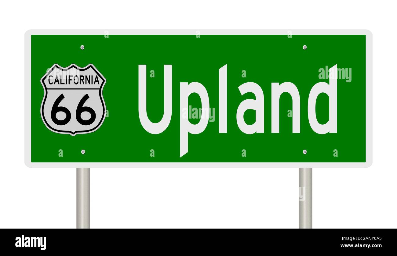 Rendering of a green 3d highway sign for Upland California on Route 66 ...