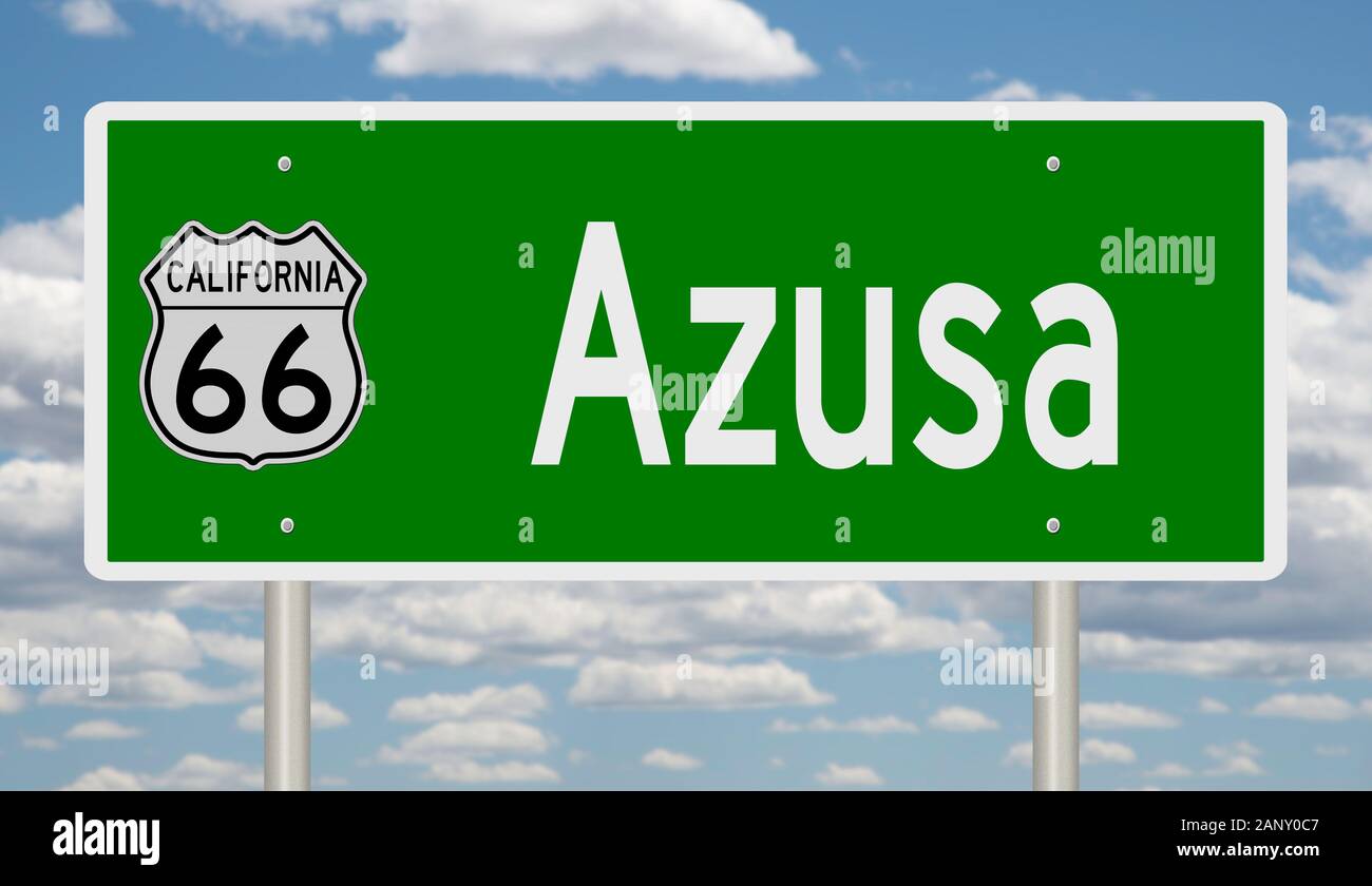 Rendering of a green 3d highway sign for Azusa California on Route 66 ...