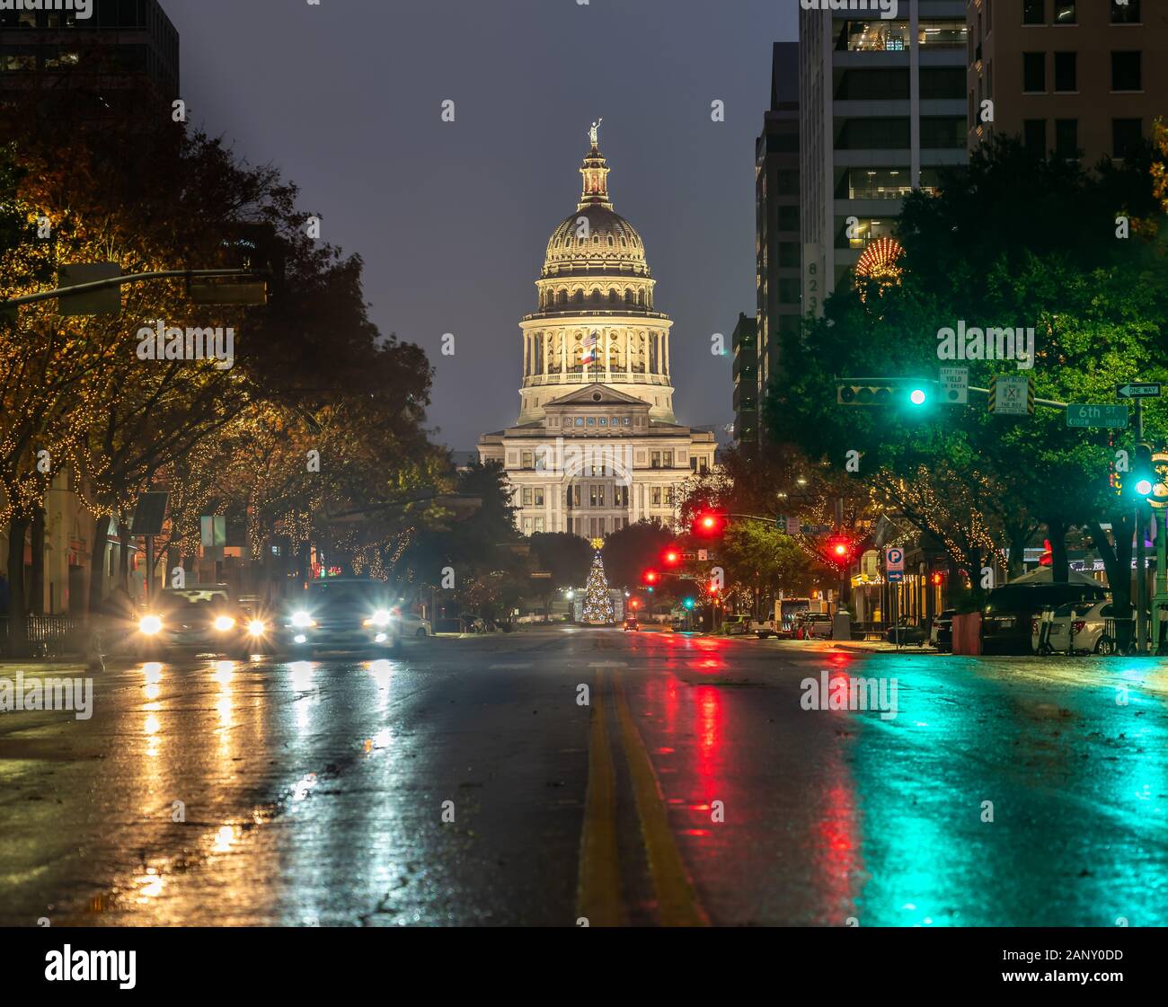 Low Angle View of The Austin Capitol In the Early Morning After Rain ...