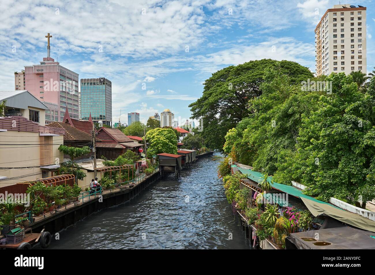 Bangkok, Thailand: Idyllic view of a khlong waterway in a neighborhood ...