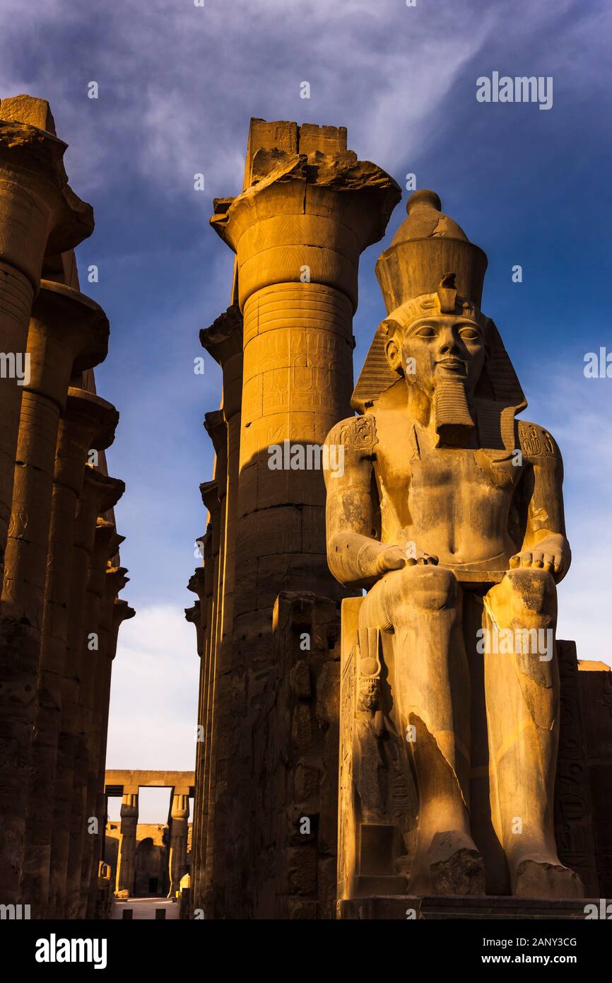 Morning glow of Luxor Temple, entrance of temple, also tower gate ...