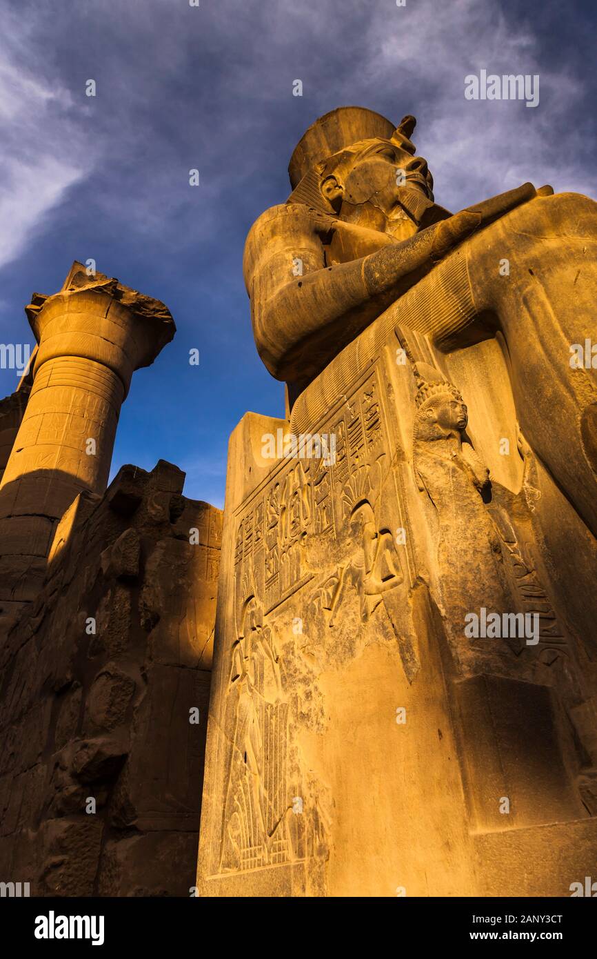 Morning glow of Luxor Temple, entrance of temple, also tower gate ...