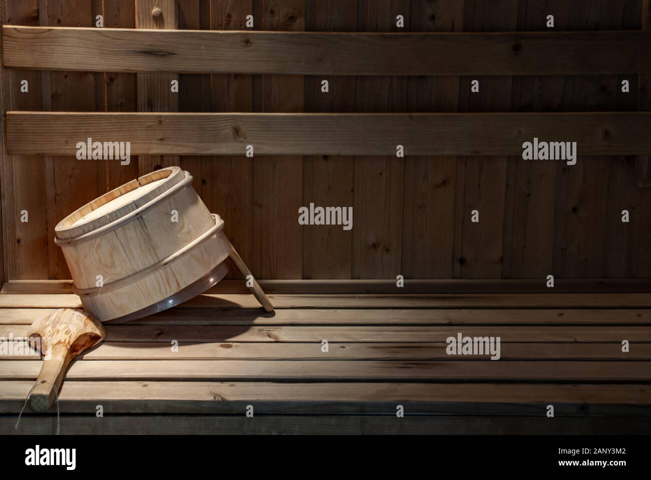 Detail of Wooden bucket in a sauna, relaxation concept Stock Photo - Alamy