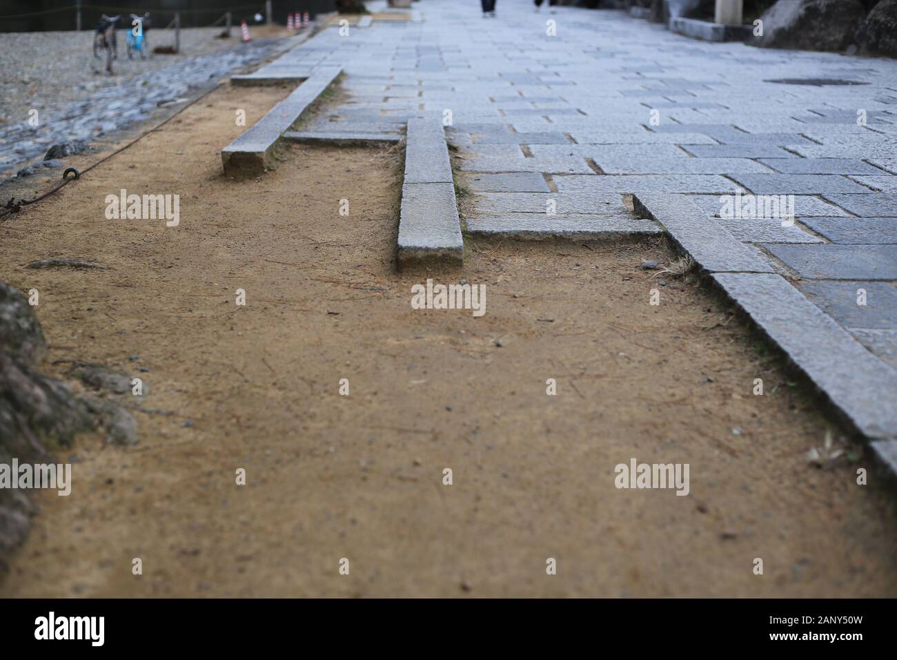 pavement design granite stone slabs pedestrian met tree root. tree ...