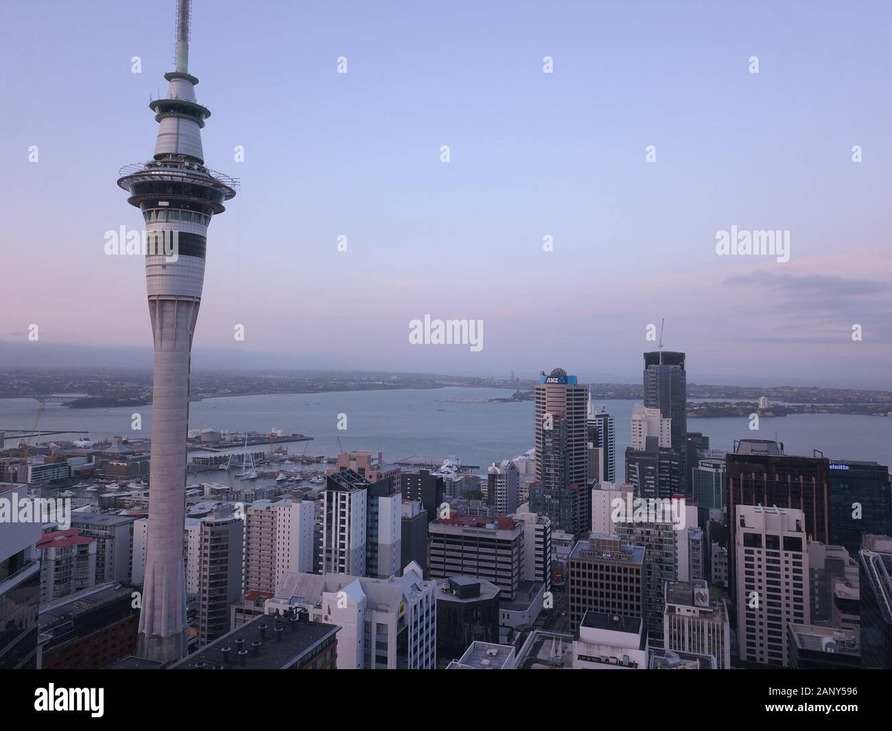 General view of the sky tower and viaduct harbour hi-res stock ...