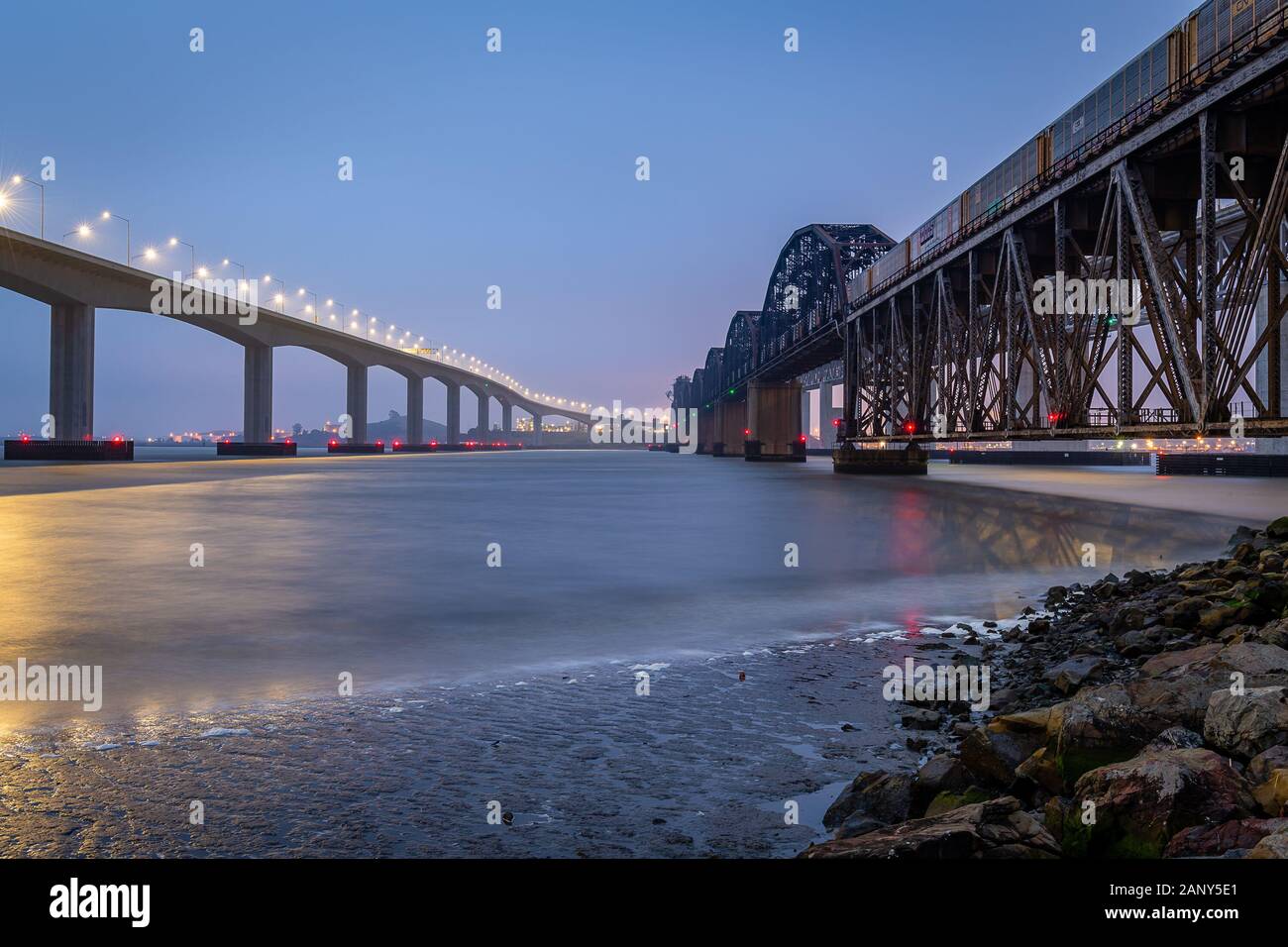 The Benicia-Martinez Bridge on a foggy evening Stock Photo - Alamy