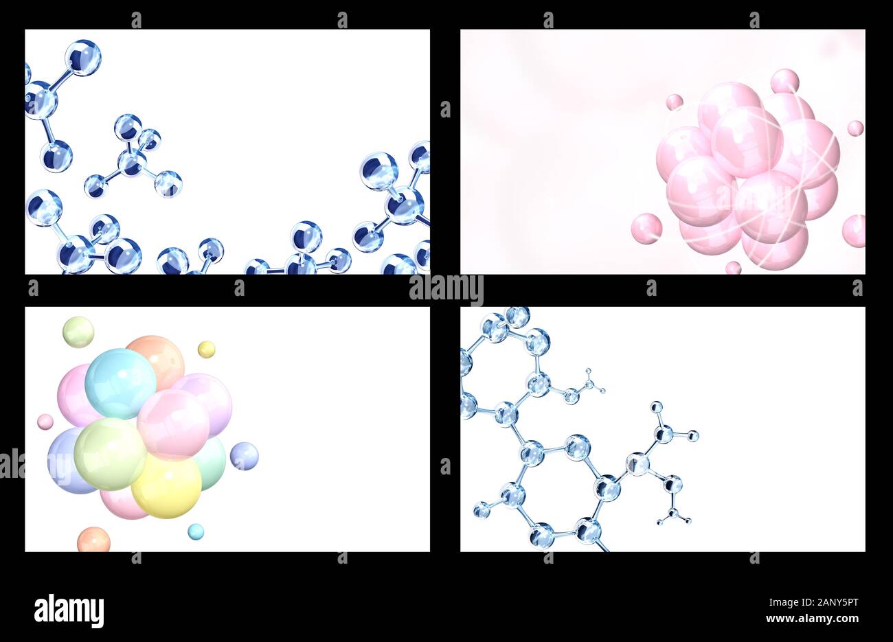 Set of vertical or horizontal banners with models of abstract molecular ...