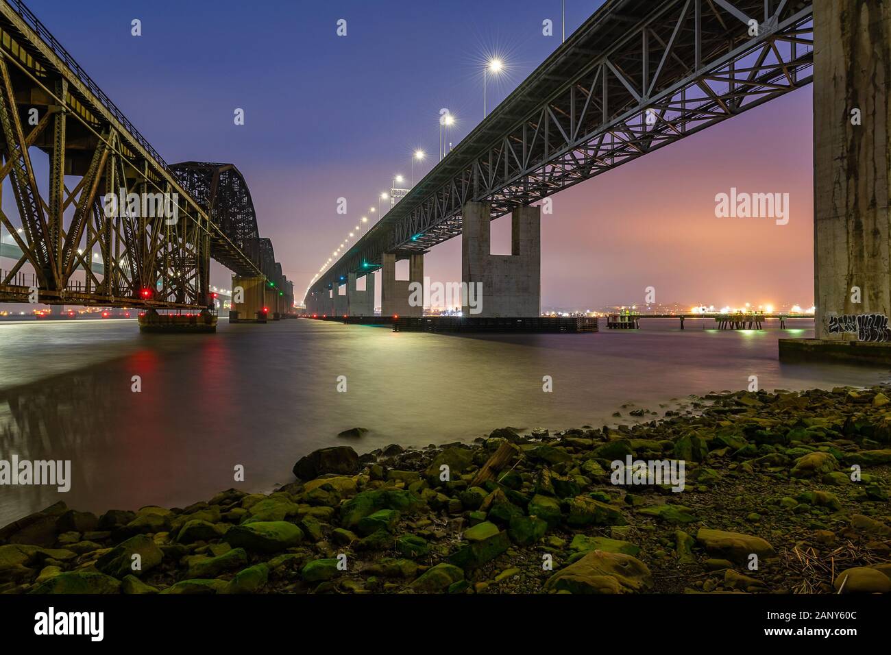 The Benicia-Martinez Bridge on a foggy evening Stock Photo - Alamy