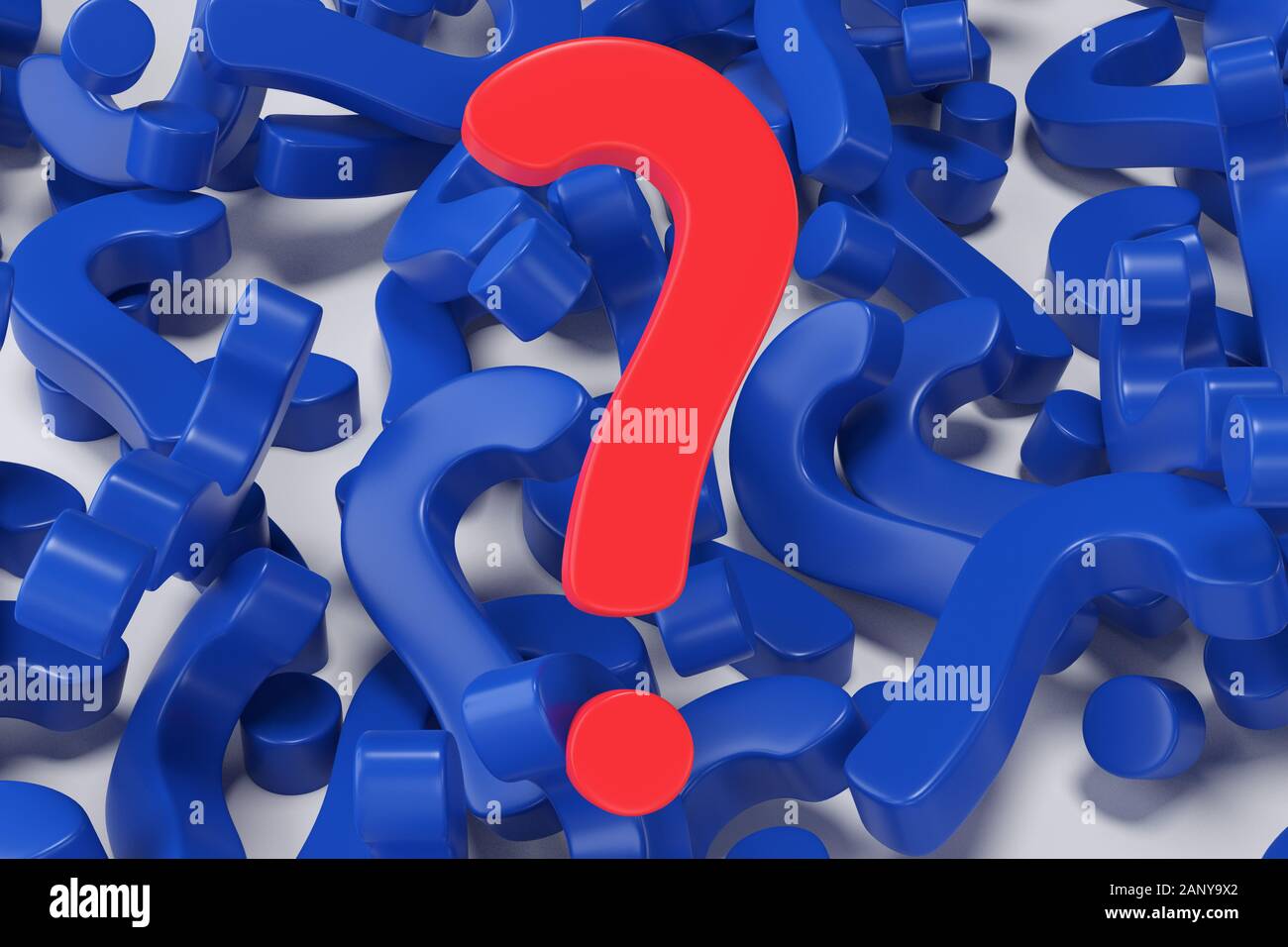 Red question mark on a mountain of question marks. FAQ concept. 3d ...