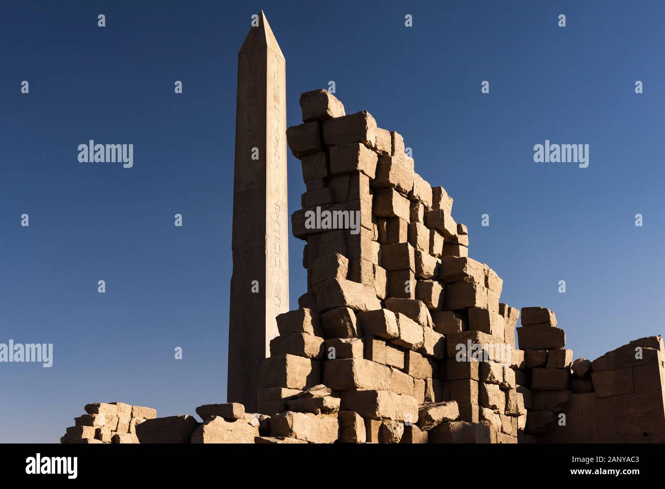 Obelisk and stone rubble, Karnak Temple, Luxor, Egypt, North Africa ...