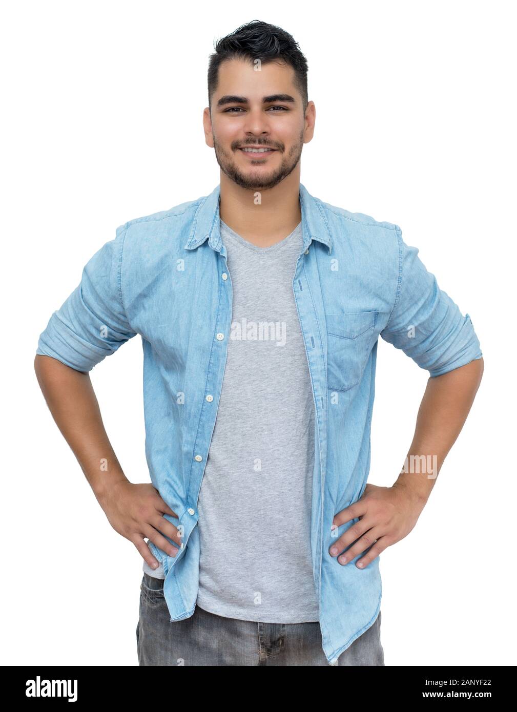 Handsome hispanic hipster man with beard and casual clothes isolated on ...