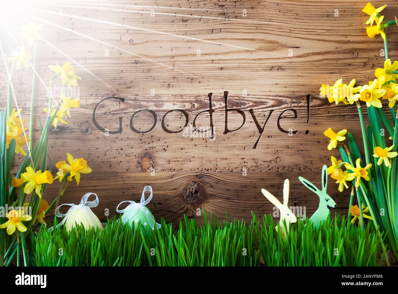 Wooden Background With English Text Goodbye. Easter Decoration Like ...