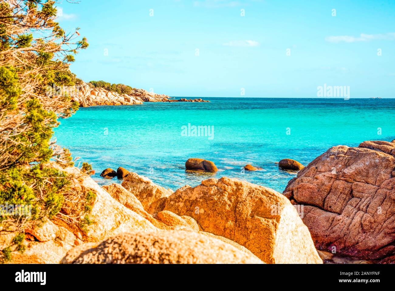 Bright Rock Beach On The Island Of Sardinia. Beautiful Scenery And ...