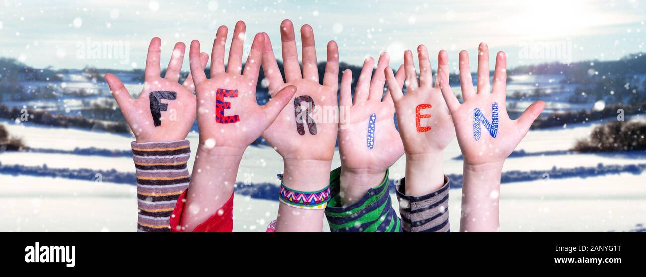 Children Hands Building Colorful German Word Ferien Means Holidays ...