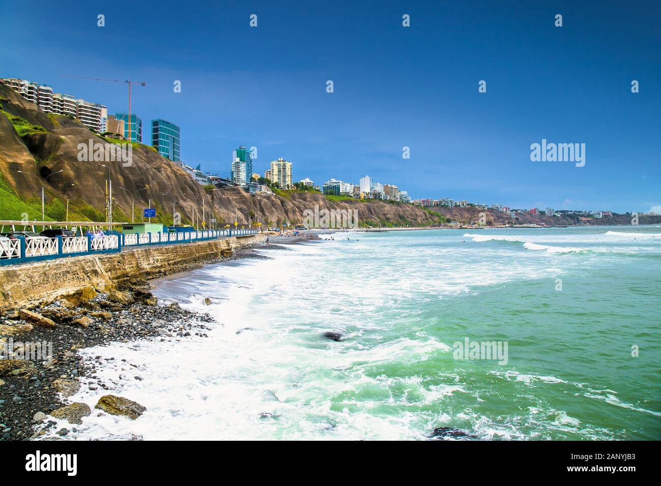 lima, Peru-Jan 11, 2019:Pacific coast view in sunny day, observation ...
