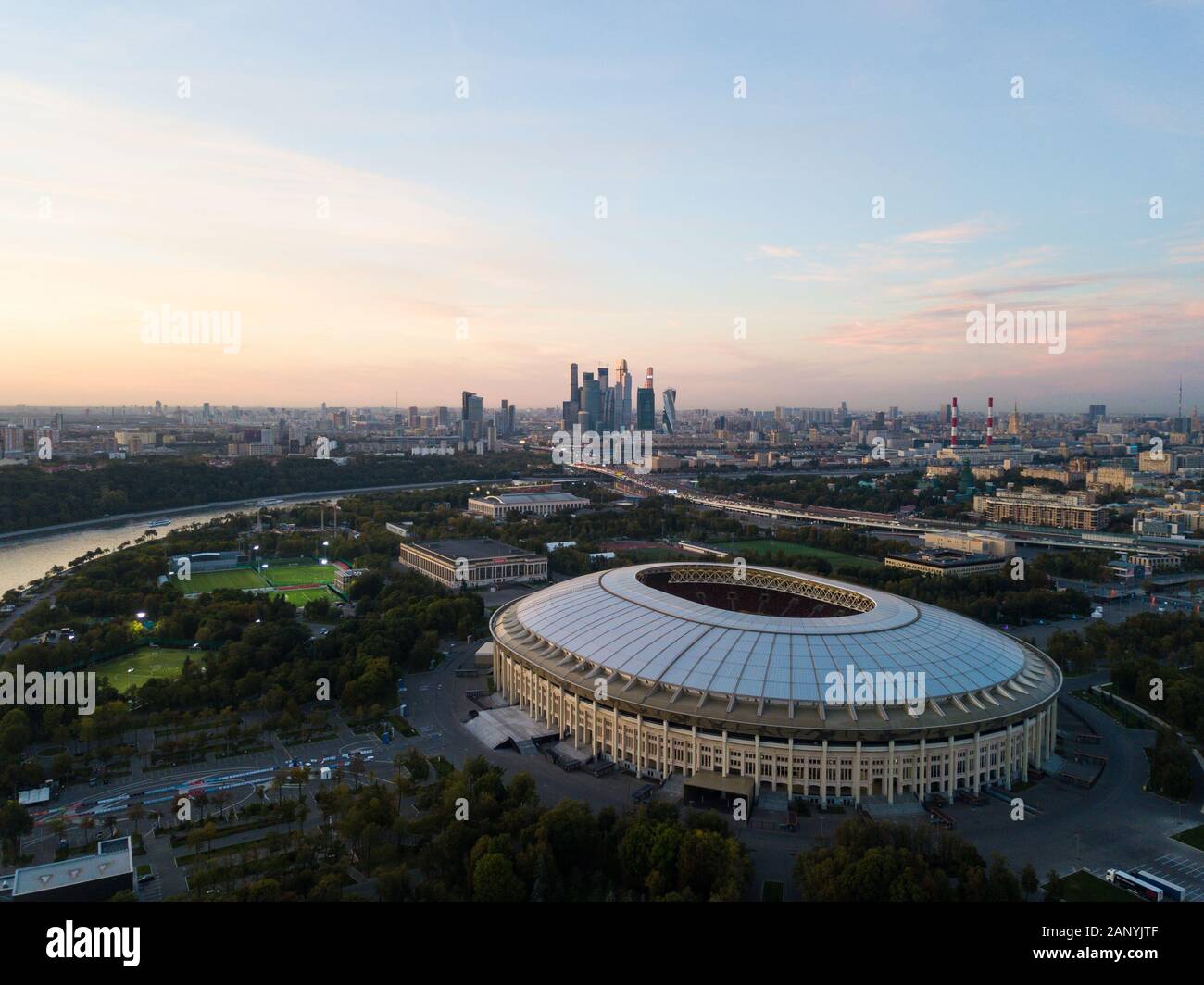MOSCOW, RUSSIA - Oct 28, 2018: Luzhniki Stadium in Moscow, stage of the ...
