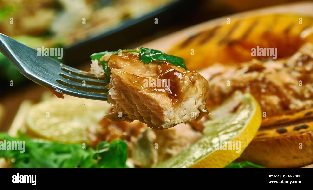 Whisky Salmon, salmon fillets are grilled hot and fast with a sweet ...