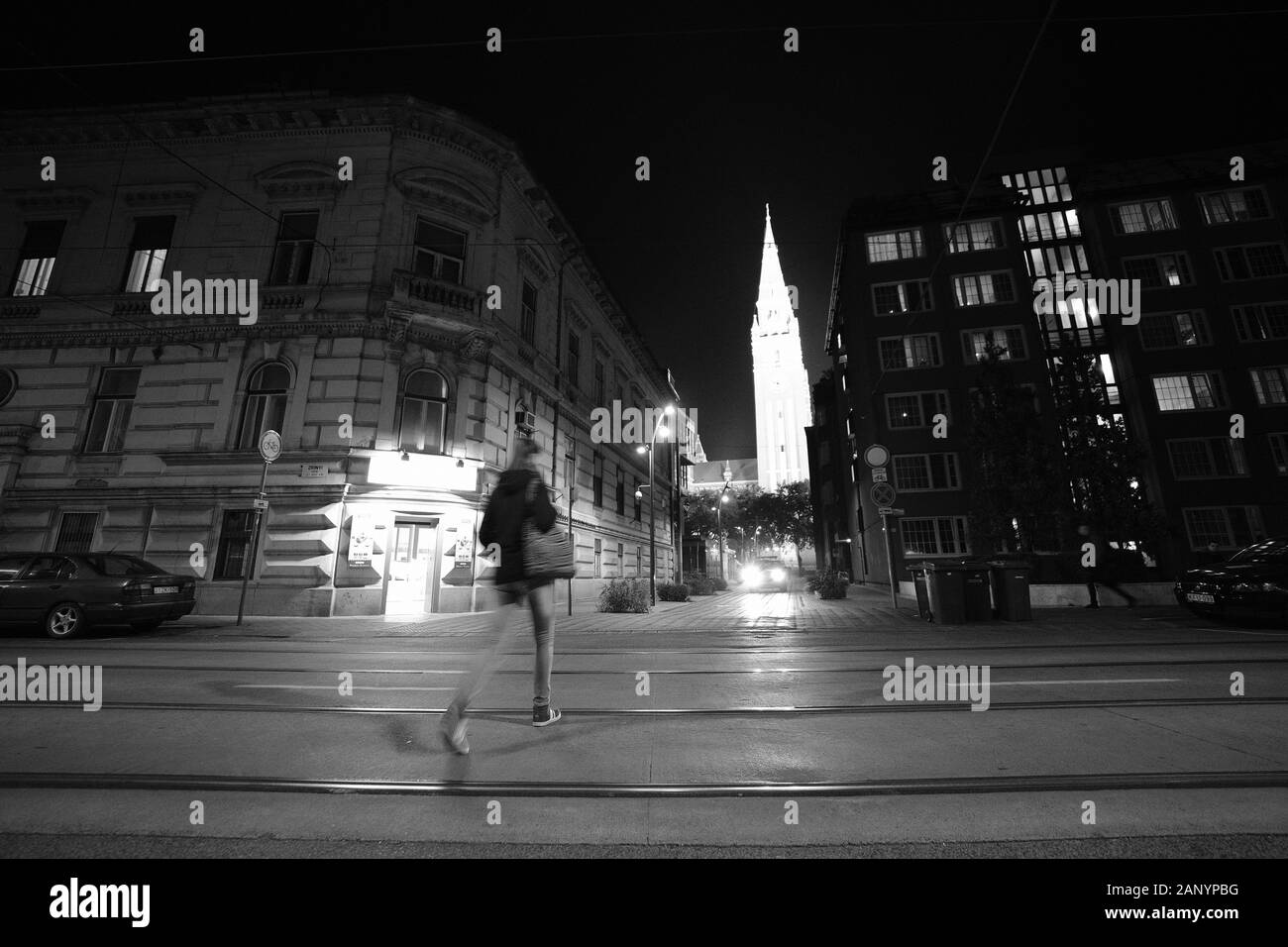 Man crossing road on Black and White Stock Photos & Images - Alamy