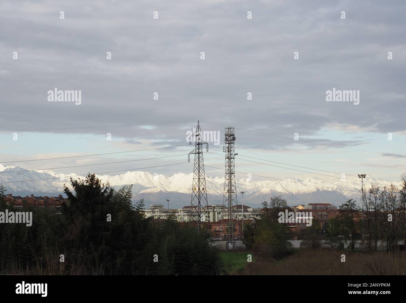 electric power high voltage transmission line tower and cellular base ...