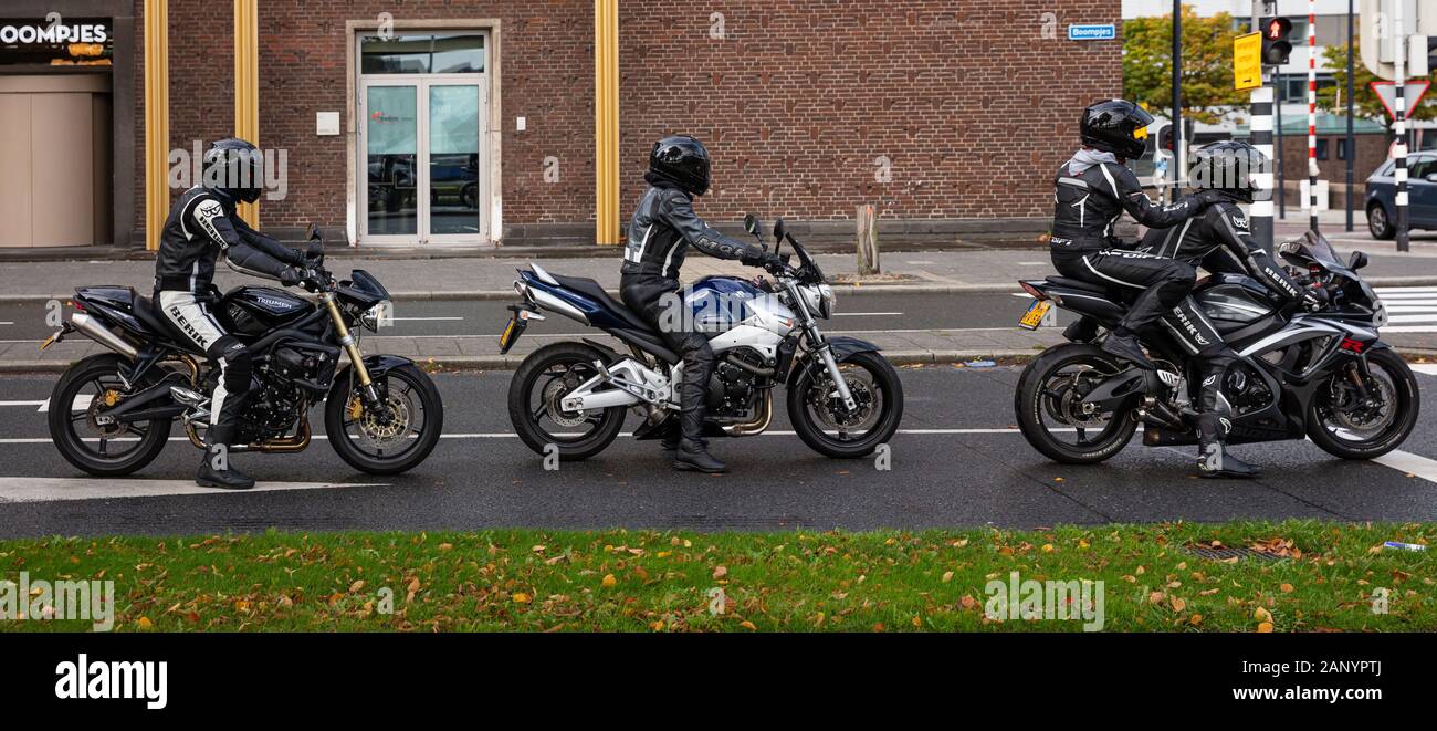 Rotterdam, Netherlands. October 13, 2019. Group of motorcyclists in ...