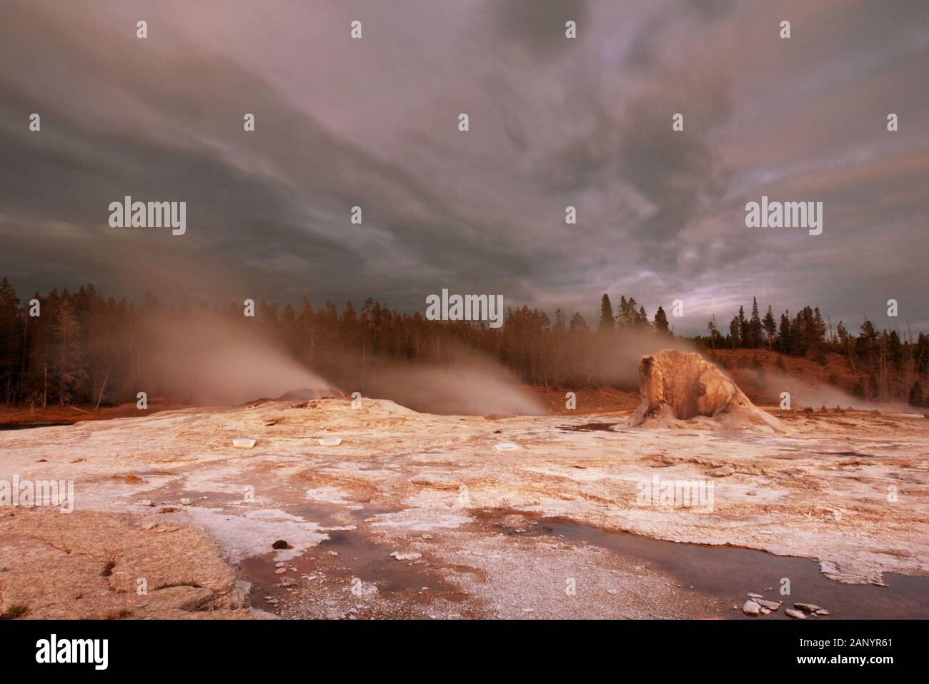 Inspiring natural background. Pools and geysers fields in Yellowstone ...