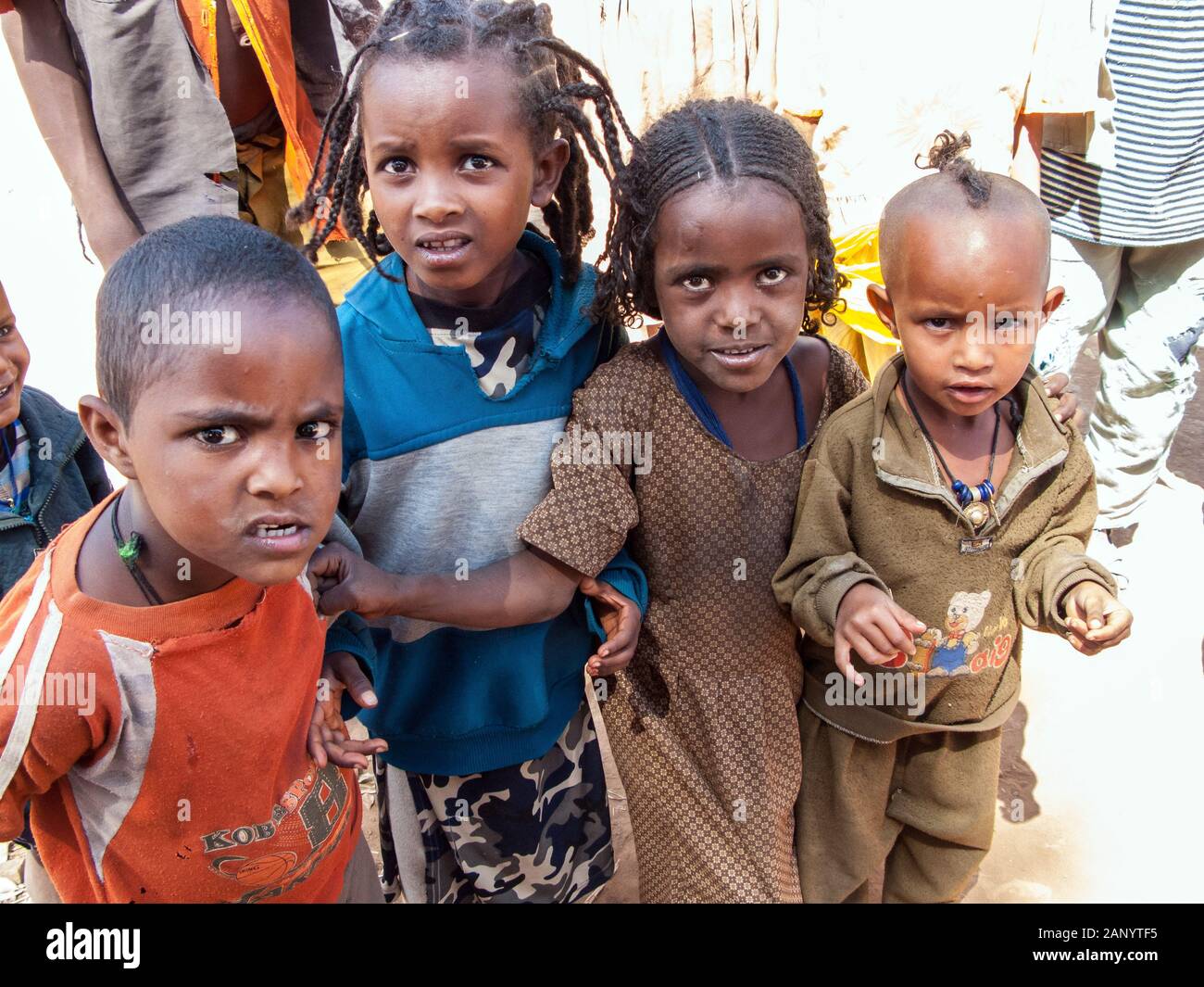 Inquisitive Ethiopian children people at the day-market in Yeha town in ...