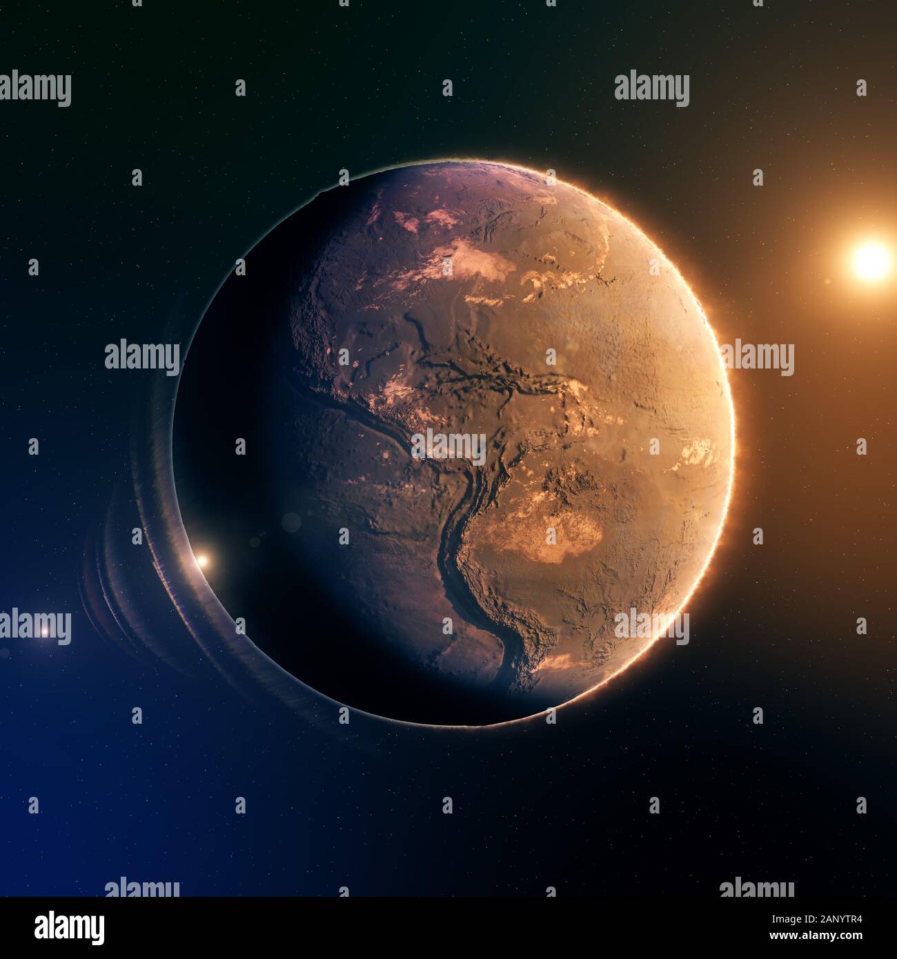 3D realistic render of dried and dead planet Earth totally deserted ...