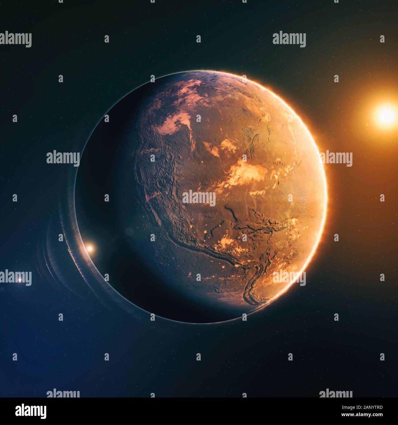 3D realistic render of dried and dead planet Earth totally deserted ...