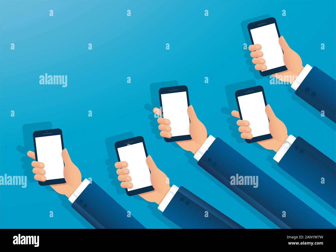 many hands holding smartphone Stock Photo - Alamy