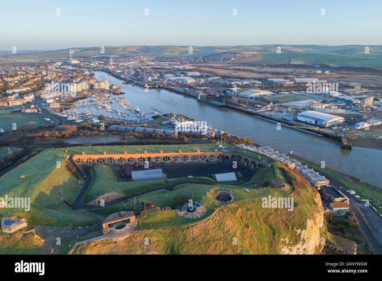 aerial view of newhaven harbour fort and town on the sussex coast Stock ...