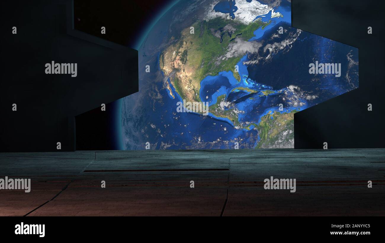 Alien Starship Gates Opening and Revealing The Earth 3D Illustration ...