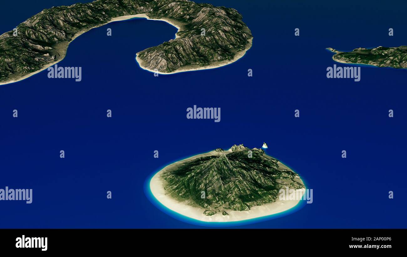 Small Volcanic Islands in the Ocean Aerial 3D Illustration Stock Photo ...