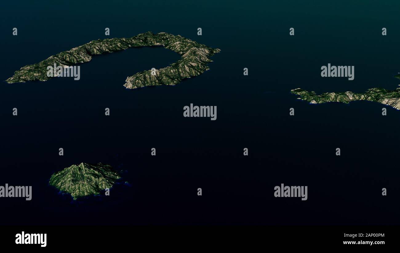 Small Volcanic Islands in the Ocean Aerial 3D Illustration Stock Photo ...