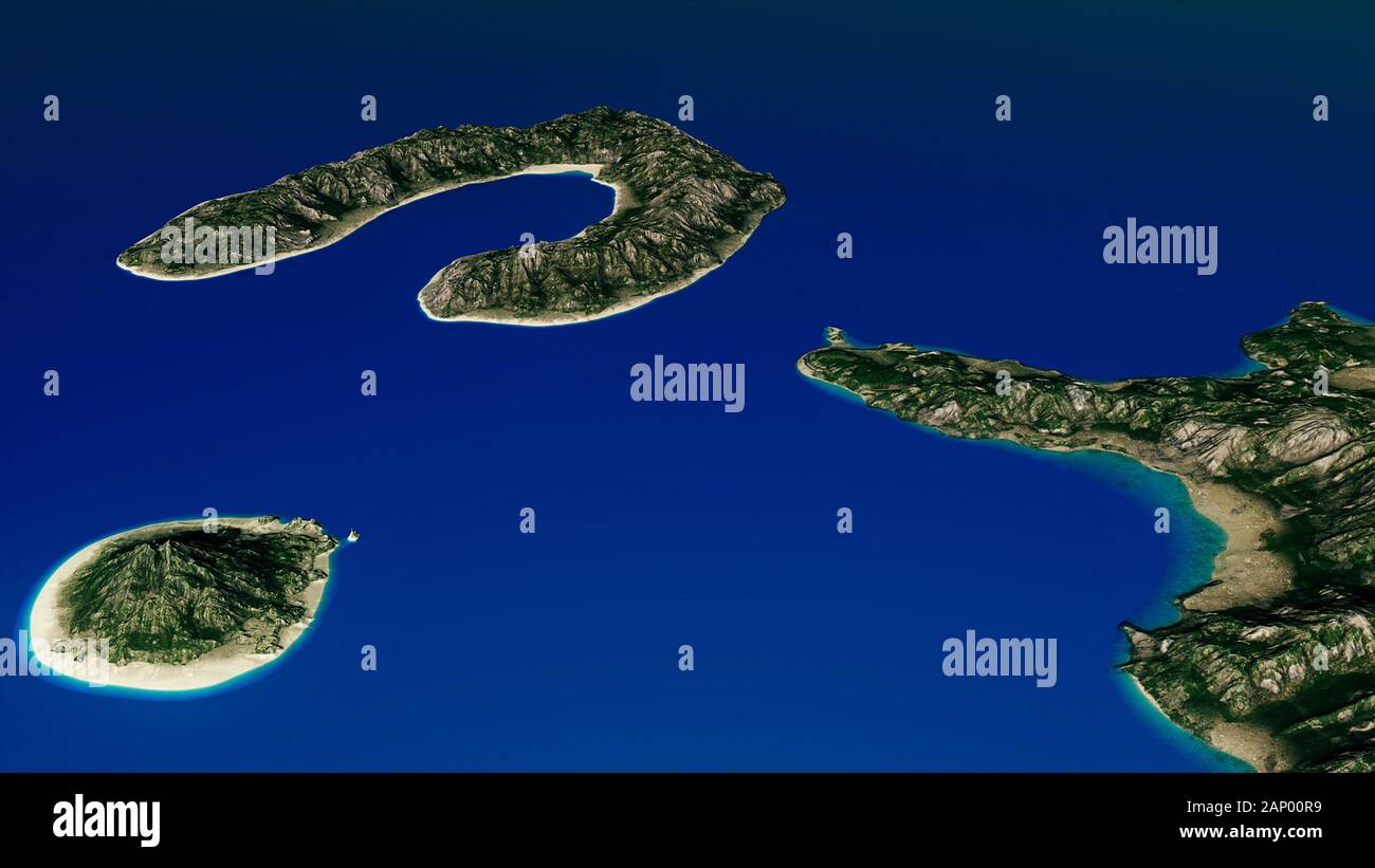 Small Volcanic Islands in the Ocean Aerial 3D Illustration Stock Photo ...