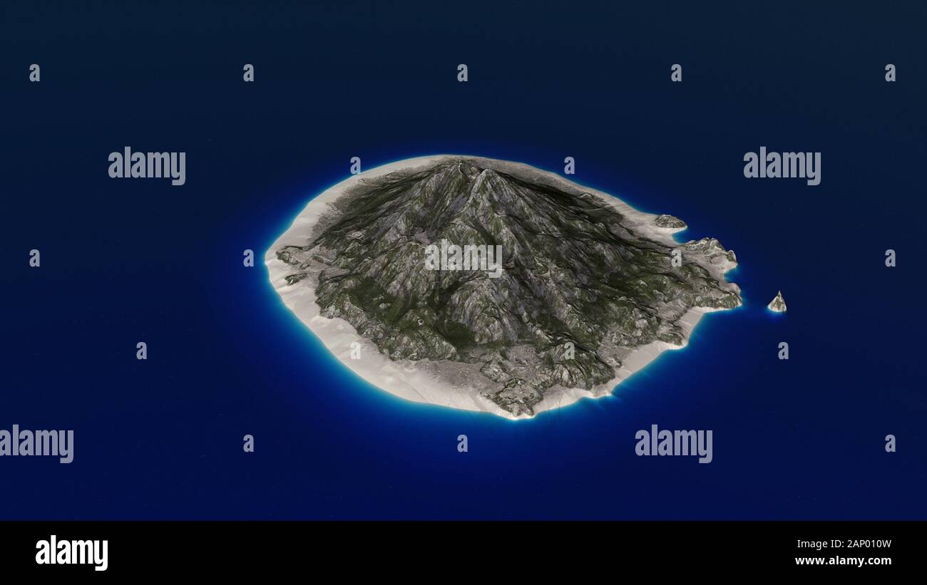 Small Volcanic Islands in the Ocean Aerial 3D Illustration Stock Photo ...