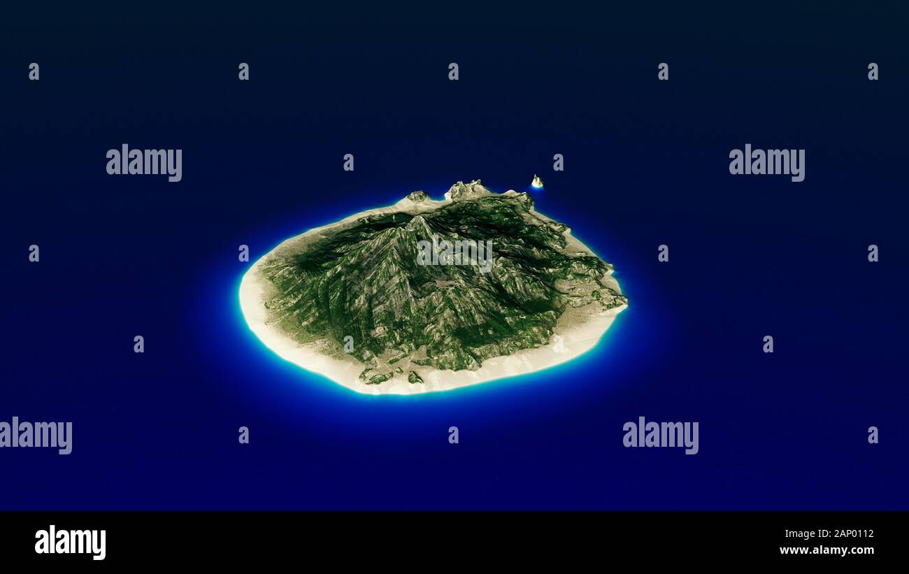 Small Volcanic Islands in the Ocean Aerial 3D Illustration Stock Photo ...