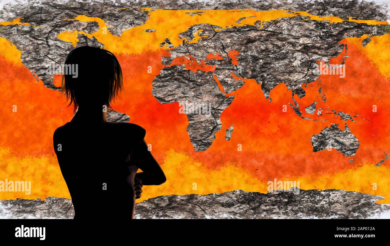 Woman Watching Death of Earth Global Warming 3D Illustration Stock ...