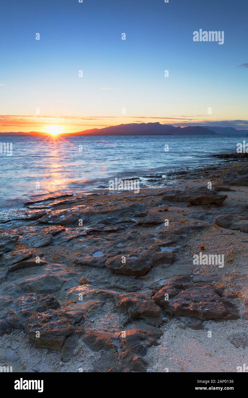 Beach on Bounty Island at sunrise, Mamanuca Islands, Fiji Stock Photo ...