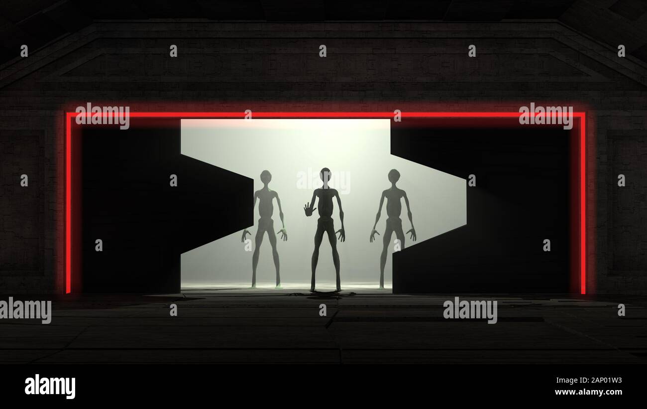 Aliens Reveal behind Space Station Gate 3D Illustration Stock Photo - Alamy