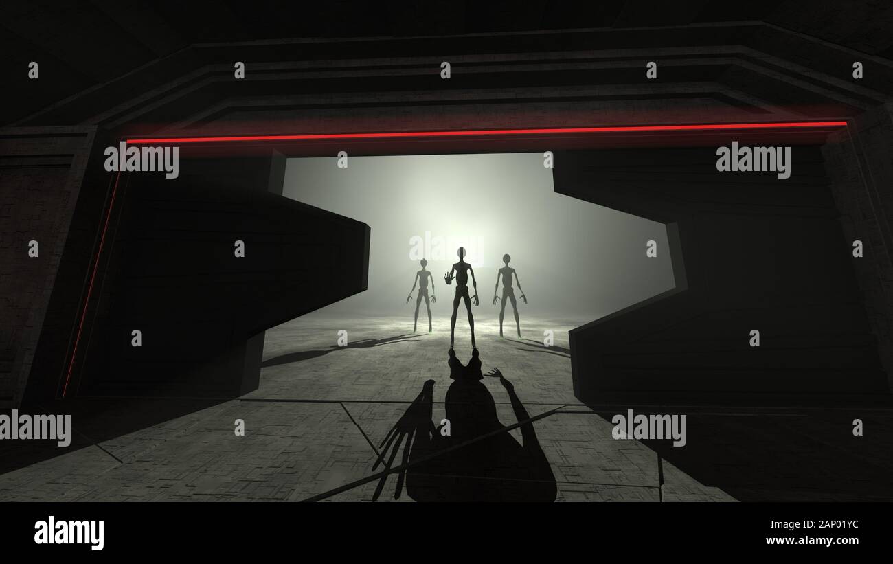 Aliens Reveal behind Space Station Gate 3D Illustration Stock Photo - Alamy