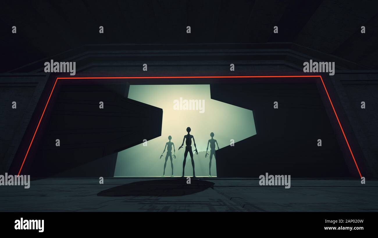 Aliens Reveal behind Space Station Gate 3D Illustration Stock Photo - Alamy