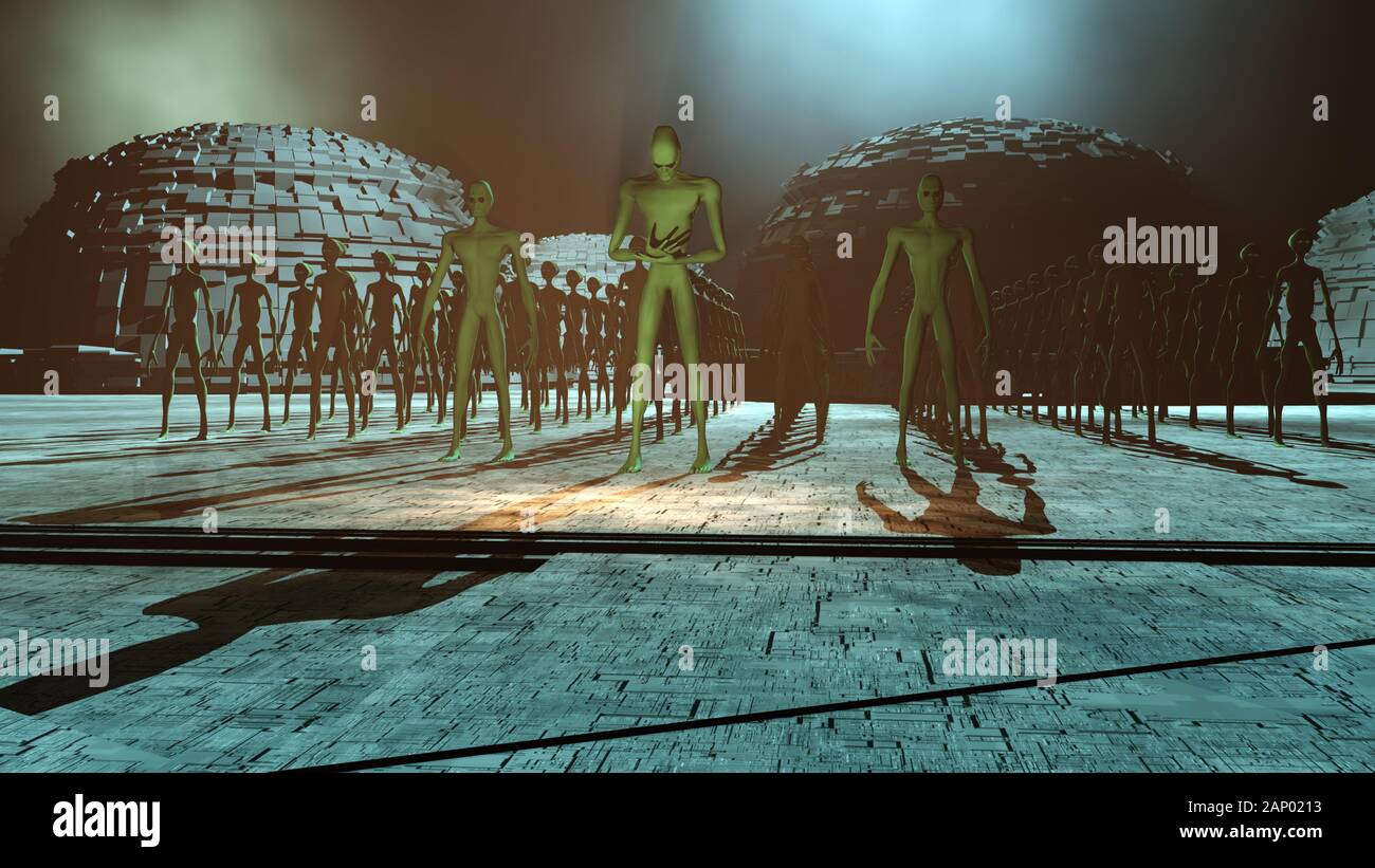 Alien Army Reveal behind Space Station Gate 3D Illustration Stock Photo ...