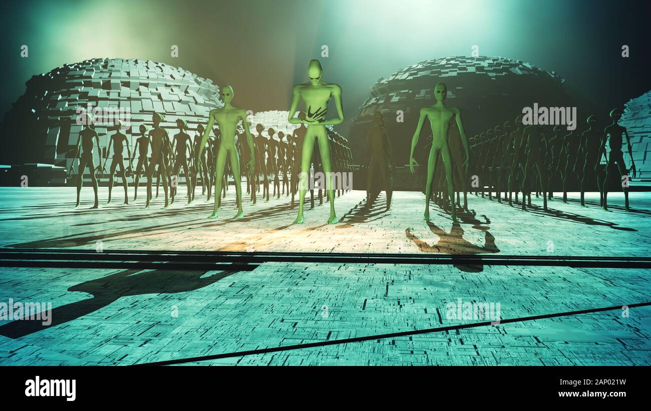 Alien Army Reveal behind Space Station Gate 3D Illustration Stock Photo ...