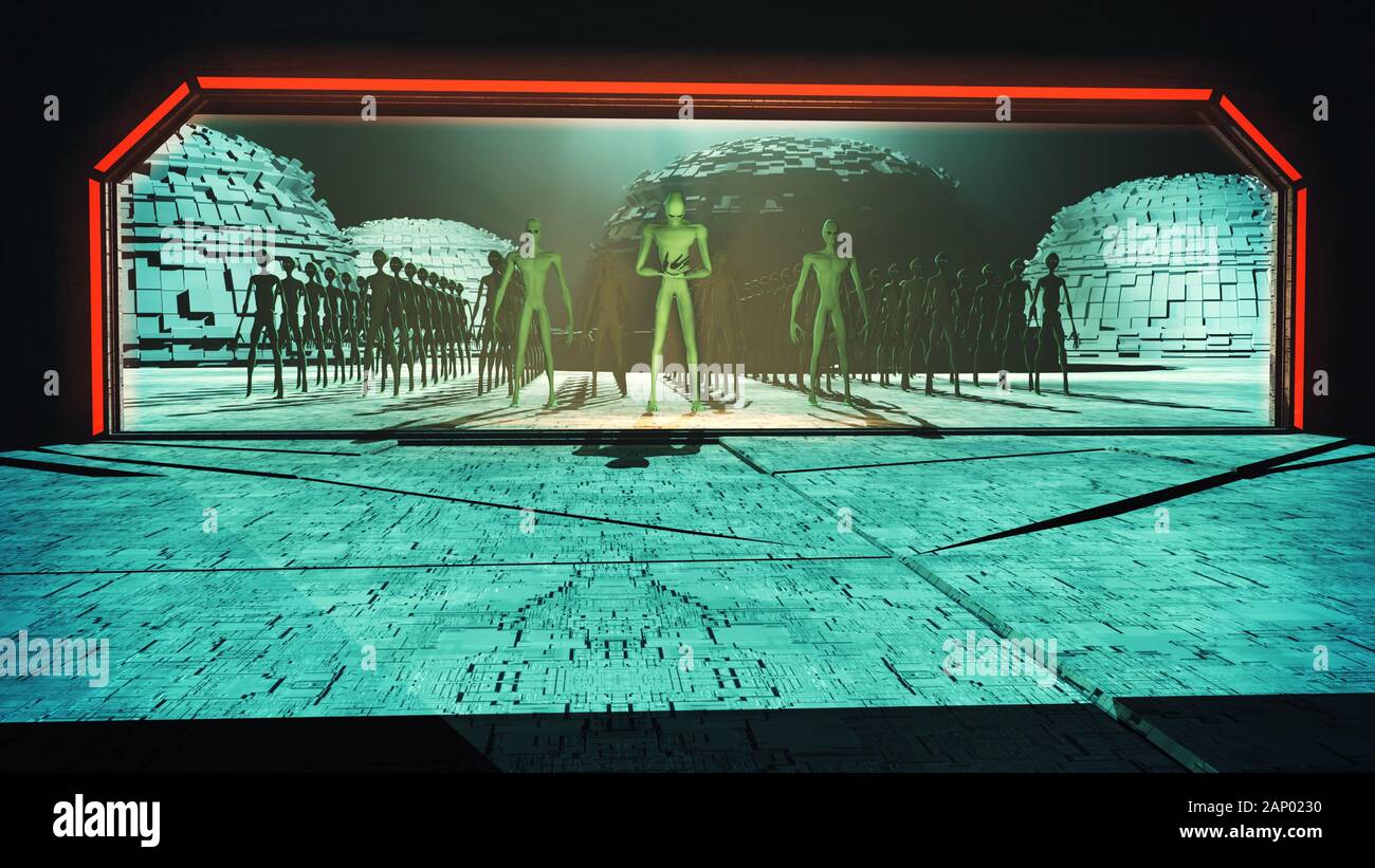 Aliens Reveal behind Space Station Gate 3D Illustration Stock Photo - Alamy