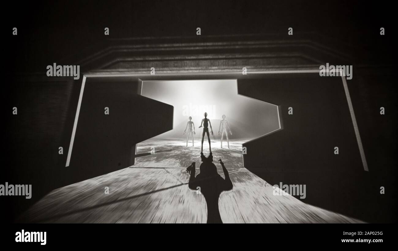 Aliens Reveal behind Space Station Gate 3D Illustration Stock Photo - Alamy