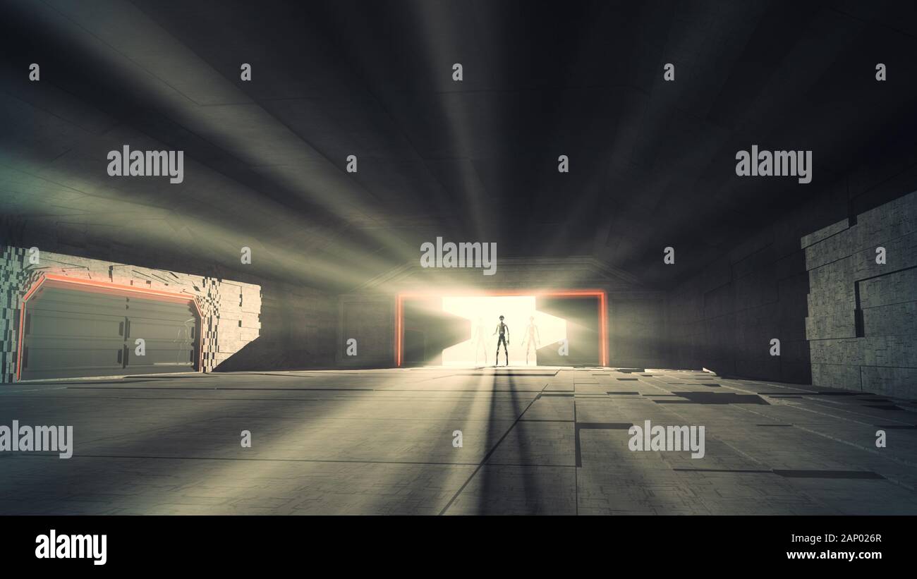 Aliens Reveal behind Space Station Gate 3D Illustration Stock Photo - Alamy