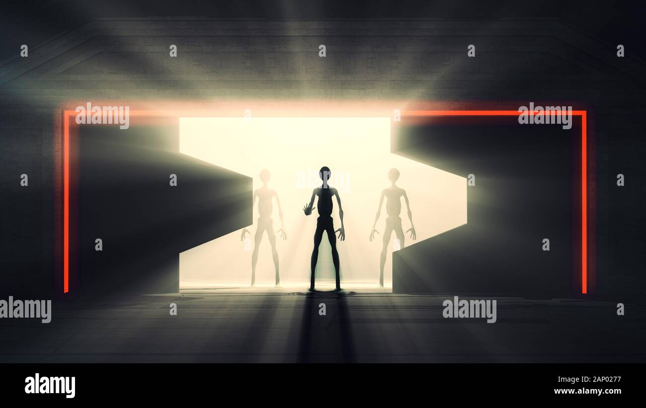Aliens Reveal behind Space Station Gate 3D Illustration Stock Photo - Alamy