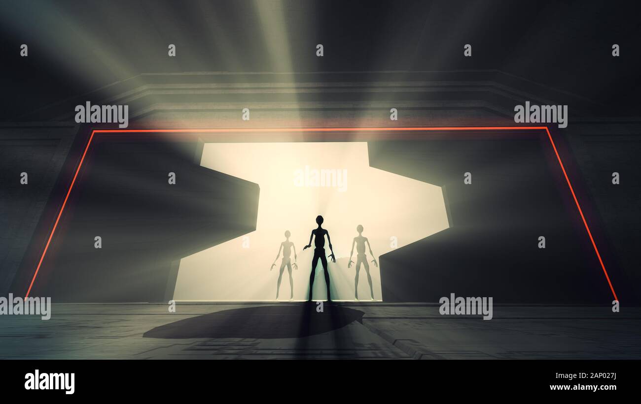 Aliens Reveal behind Space Station Gate 3D Illustration Stock Photo - Alamy