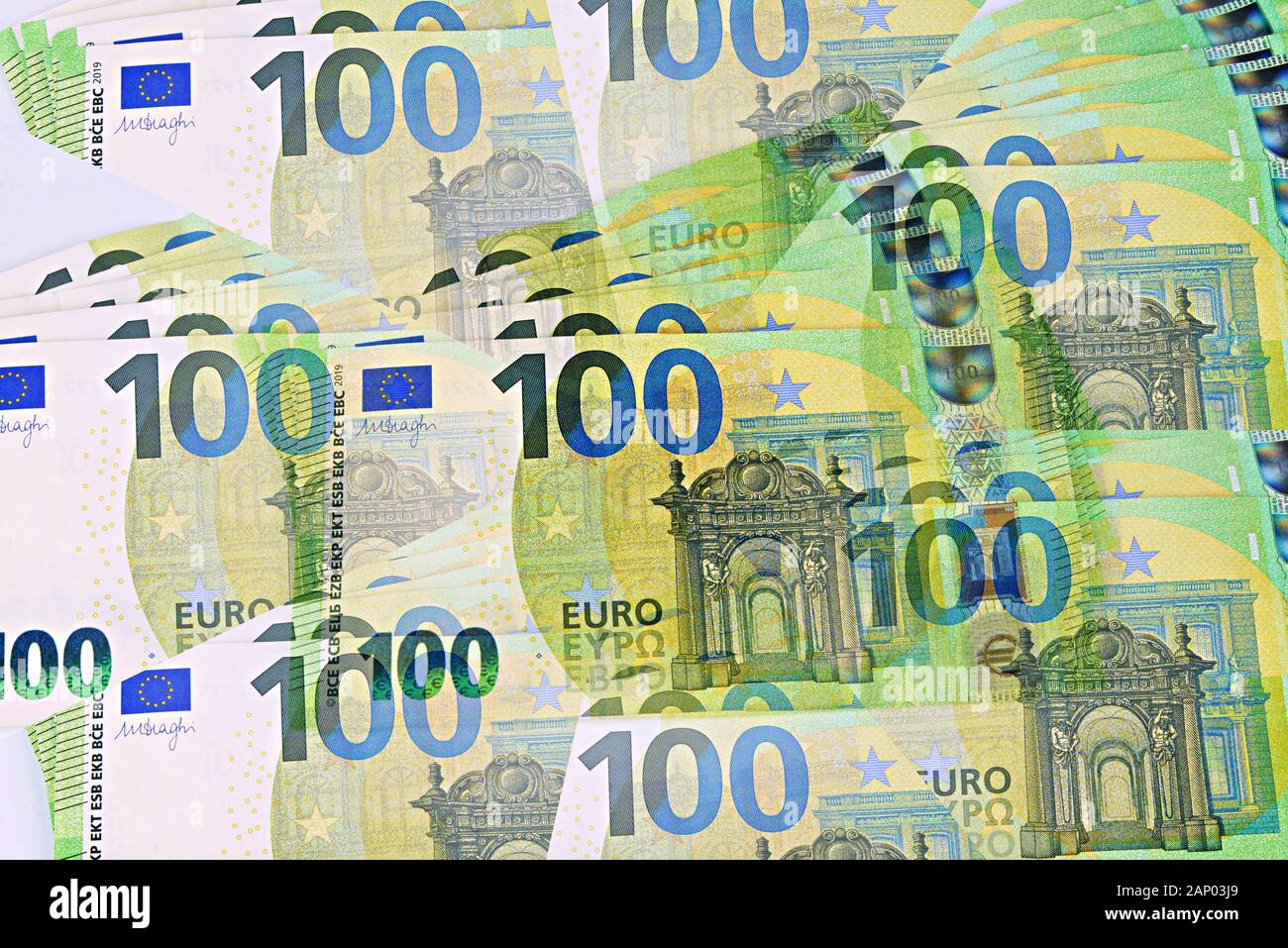 100 euro bill in multiple background effect. Success concept Stock ...