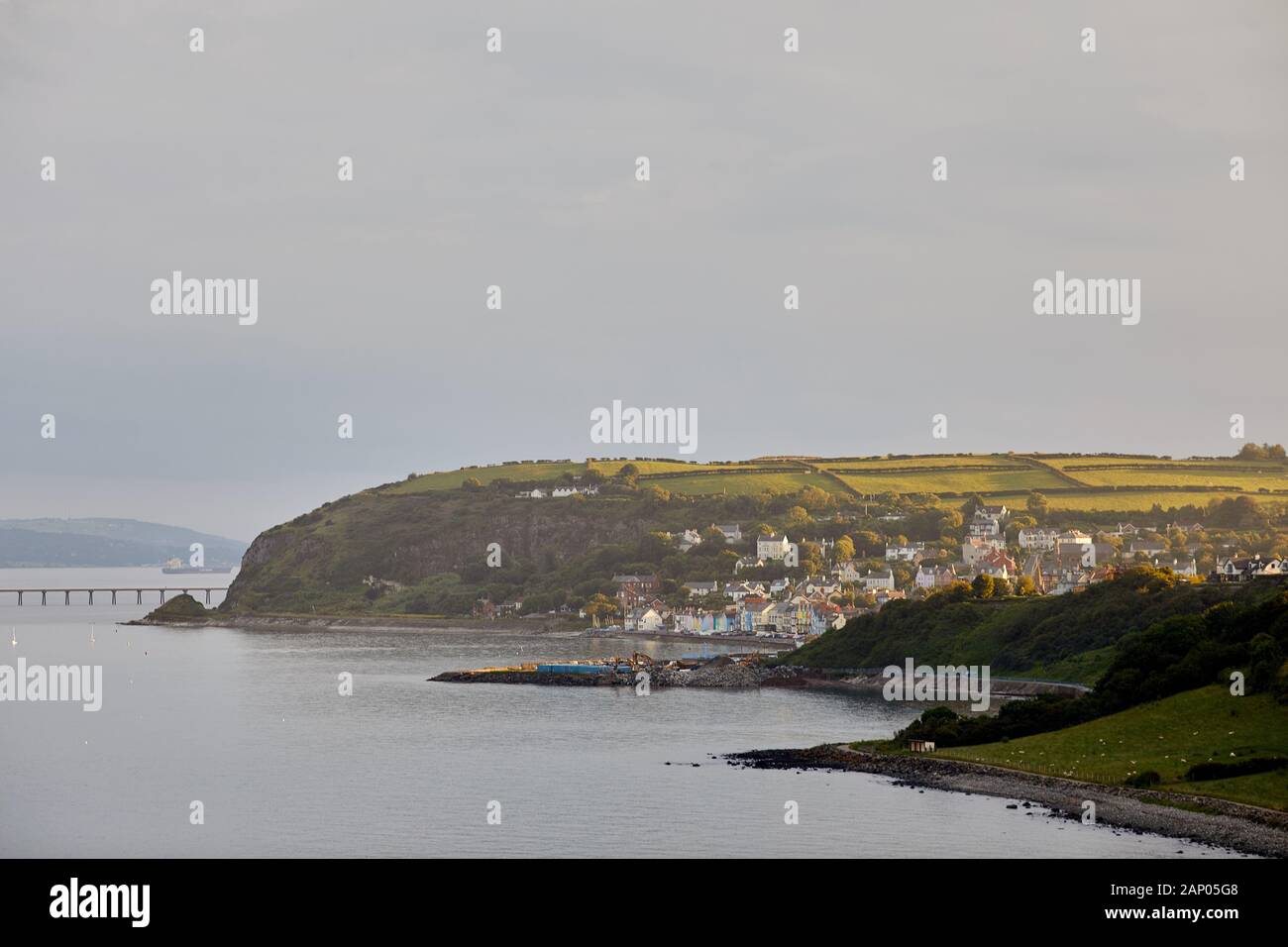Whitehead town from Blackhead point at sunset, Co Antrim Stock Photo ...
